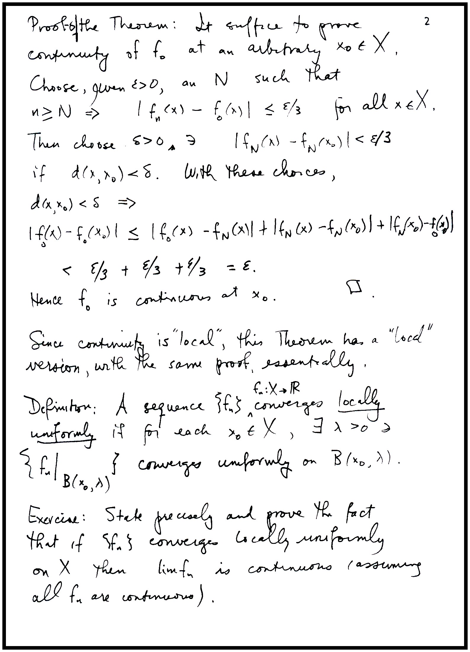 Uniform Convergence of Continuous Functions