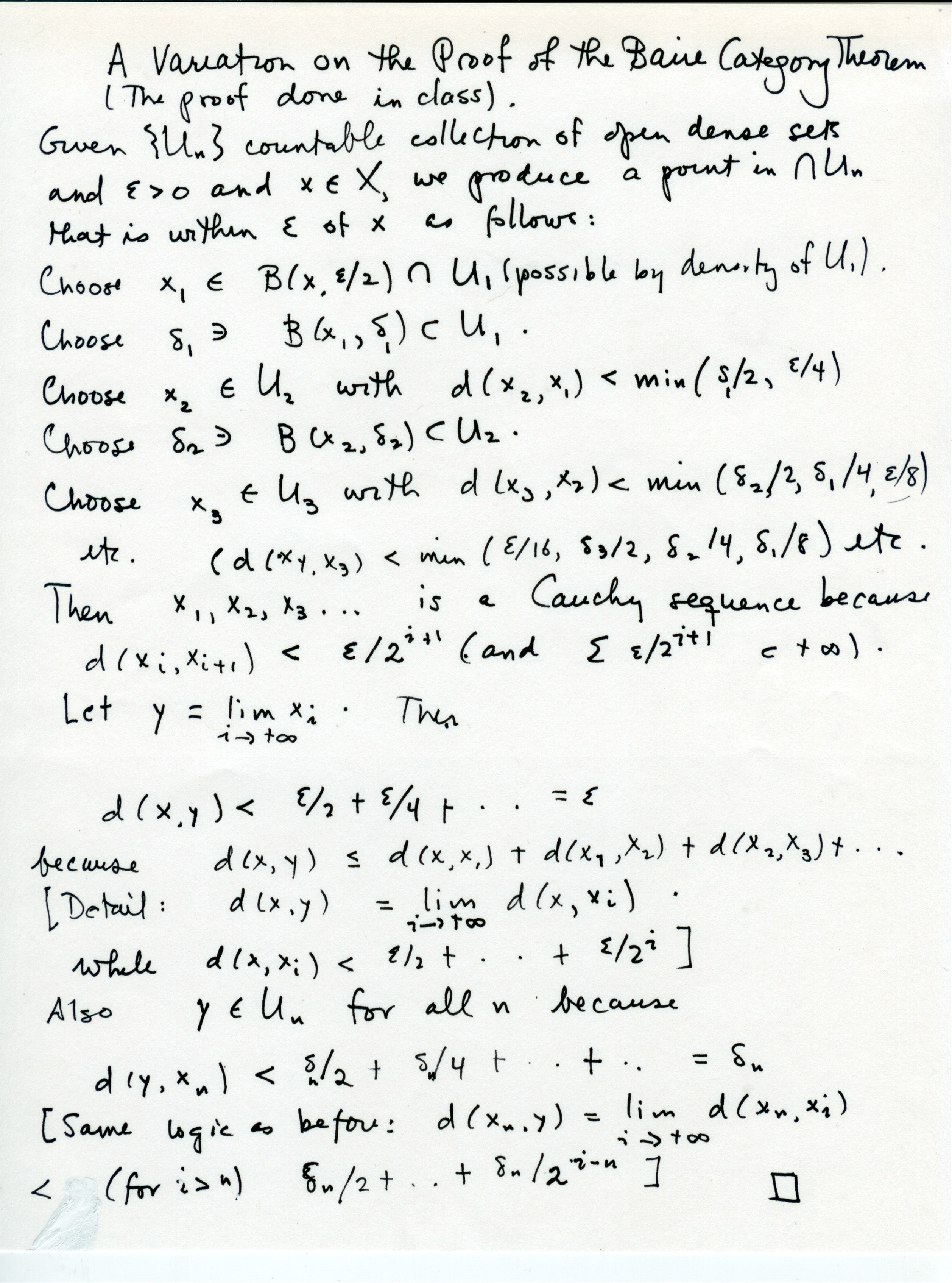 Math 131AH VARIATION OF BAIRE CATEGORY THEOREM